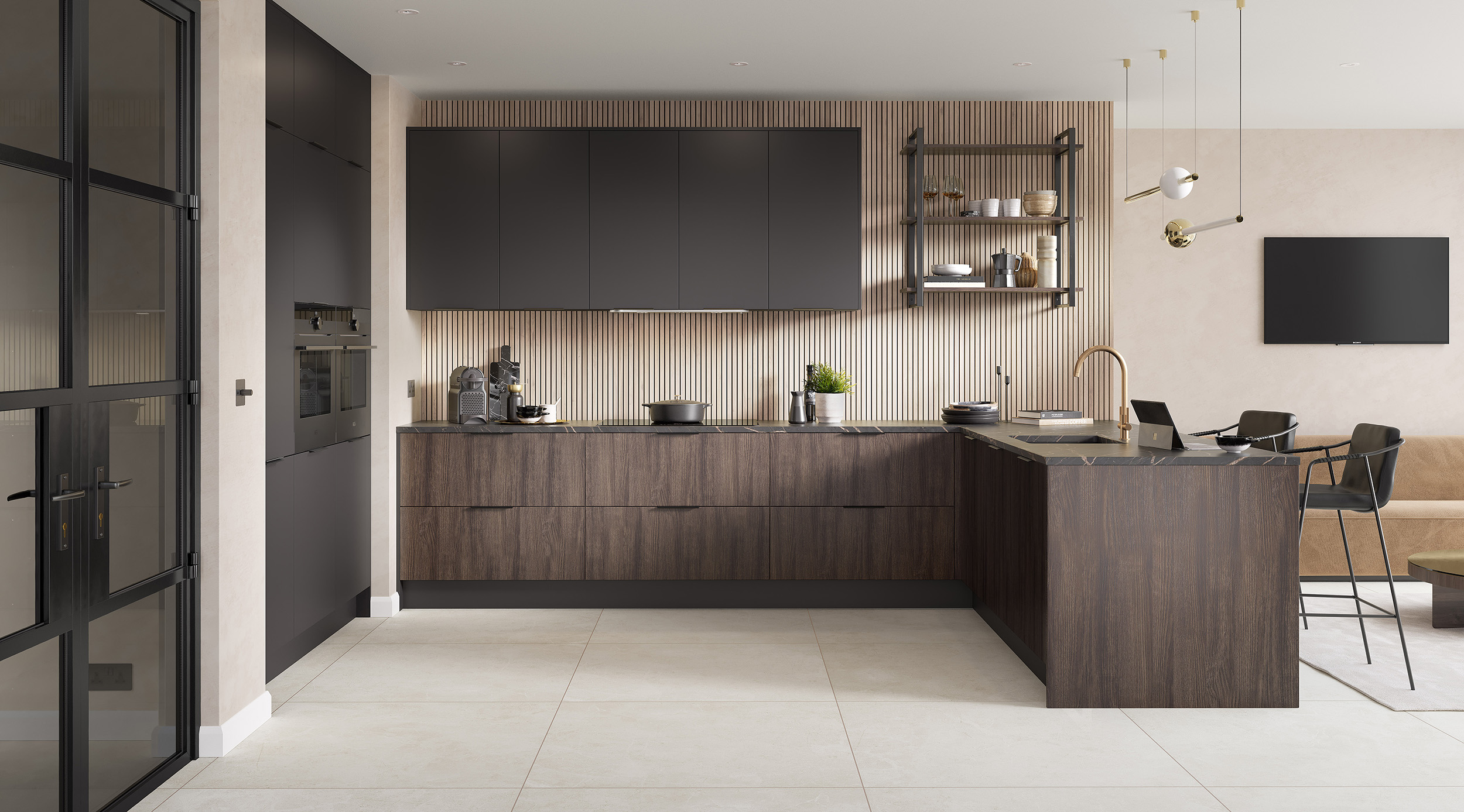 Super Matt Jet with Walnut RTA | Cozinha Kitchens