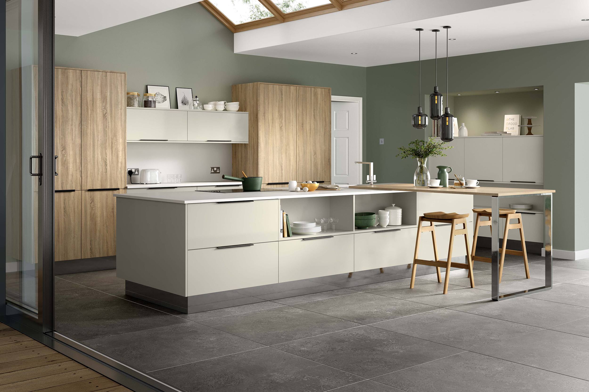 Cube Limestone and Woodgrain New England Oak | Cozinha Kitchens