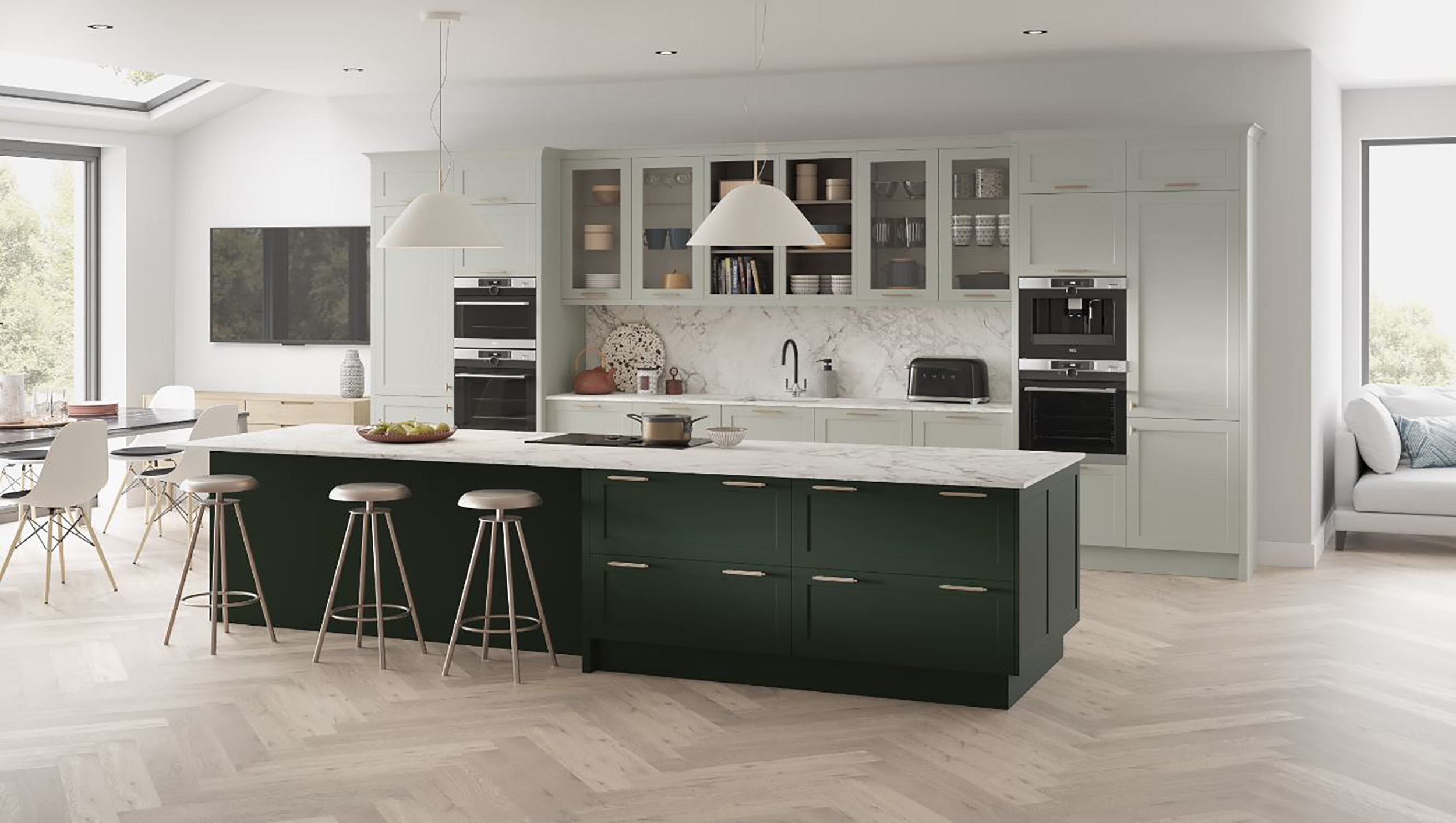 Signature Painted British Racing Green and Limestone | Cozinha Kitchens
