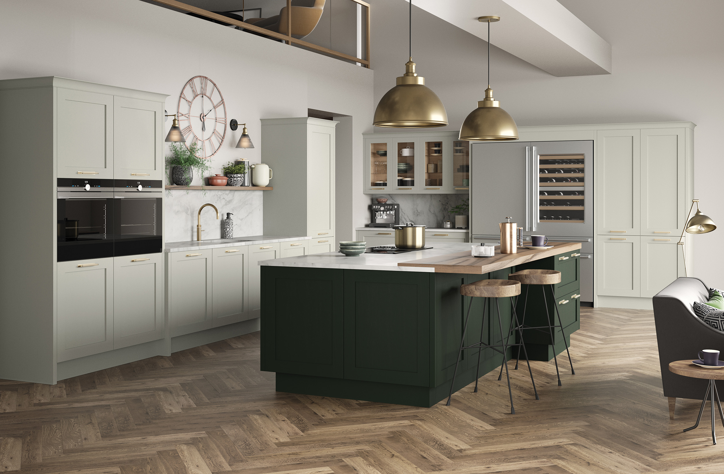 Sterling Painted British Racing Green and Limestone | Cozinha Kitchens